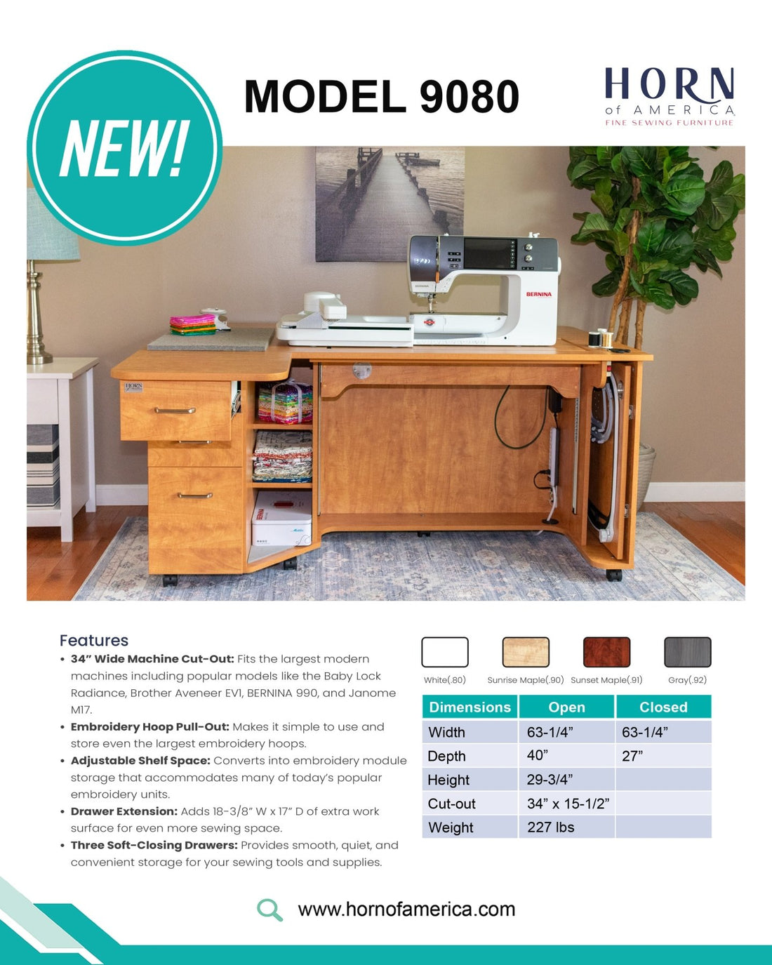 Horn 9080 Sewing Cabinet | Compact 34" Machine Cut-Out